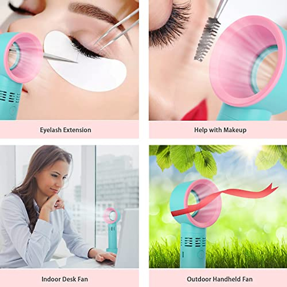 Kugge Bladeless Mini Eyelash Fan Dryer, Portable 2000mAh USB Rechargeable Handheld Lash Fan Dryer for Eyelash Extensions (Green)