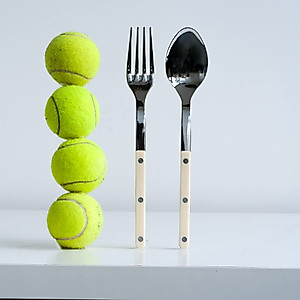 SABRE PARIS - 2-Piece Serving Set - Bistrot Collection - Large Fork & Large Spoon - Stainless Steel & Nylon - Dishwasher Safe - Ivory - Brilliant Finish