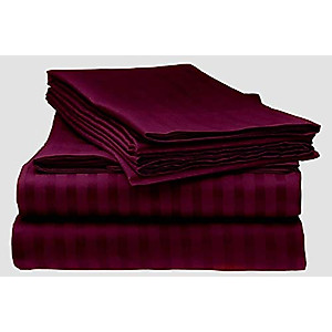 100% Egyptian Cotton Wine Stripe, Grand King Size Egyptian Cotton Sheet Set -(4 Pcs) Deep Pockets 30" Inches for Thick Mattress-850 TC Breathable-Super Soft-(Grand King: 80" X 99")