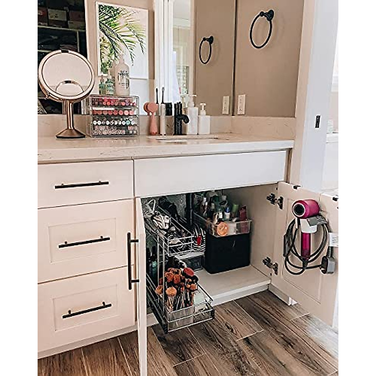 Tiger Pull Out Drawer Organizer, Double Tier Shelves 12" W x 18" D x 16"H, Great for Vanities Under Sink, Perfect for 15" Wide Cabinet Or More