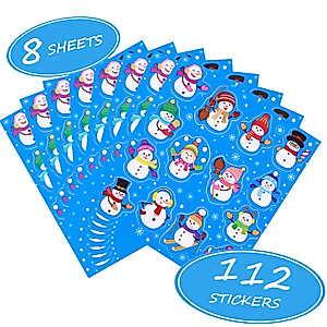 Zonon 112 Pieces Snowman Stickers Winter Snowflake Snowman Holiday Stickers for Teachers Kids Classroom Party Favor, 14 Styles