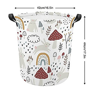 HoaMoya Collapsible Cute Cartoon Bunny Laundry Basket Spring Flowers Rainbow Mushroom Freestanding Laundry Hamper With Handles Large Waterproof Cloth Toy Storage Bin for Household Bedroom Bathroom