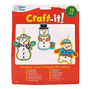 Baker Ross AX507 Snowman Wooden Decorations - Pack of 12, Christmas Decorations for Kids to Decorate and Display, Ideal Kids Arts and Crafts Project