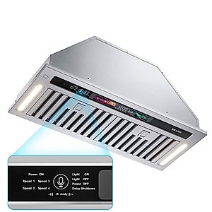 BRANO Range Hood Insert 30 Inch, 900 CFM Smart Voice/Gesture/Touch Control, 4 Speed Exhaust Fan, Stainless Steel Kitchen Hood with Charcoal Filter, Ducted/Ductless Convertible