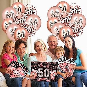 Rose Gold 50th Birthday Decorations for Women 6Pcs 50th Birthday Yard Signs Made in 1973 Lawn Sign & 18Pcs Rose Gold 50th Birthday Balloons for 50 Years Old Party Anniversary Outdoor Decor Supplies