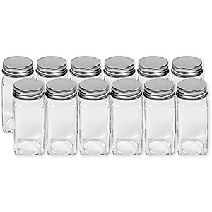 Simple Houseware Spice Jars 4 Ounce Square Bottles w/label, 12 Pack