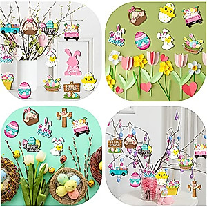 40 Pieces Easter Wooden Ornaments for Tree Happy Easter Egg Gnome Bunny Chick Cutouts Wood Hanging Ornament Spring Easter Wooden Slice Decorations for Party Home Classroom Decor, 20 Styles