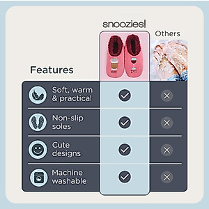 Snoozies Pairable Slipper Socks - Funny House Slippers for Women, Non-Slip Fuzzy Slipper Socks - Best Friend Birthday Gifts for Women - AM/PM (Pink, Small)