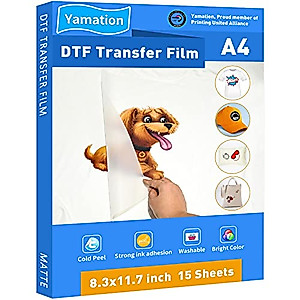 Yamation DTF Transfer Film: A4 (8.3" x 11.7") 15 Sheets Premium Double-Sided Matte Finish PET Transfer Paper Direct to Film for T Shirts