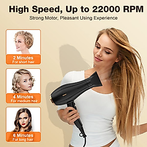 SUPHOMING Hair Dryer, Professional Negative Ions 2200W Blow Dryer, Lightweight Portable Travel Ceramic Hairdryer with Diffuser & Volume Styling Nozzles