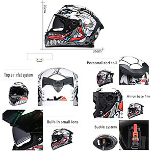 MotuoMr Unisex-Adult Full Face Motorcycle Helmet DOT Approved Motorbike Moped Street Bike Racing Crash Helmet with Graphic (Color Mirror, Large)