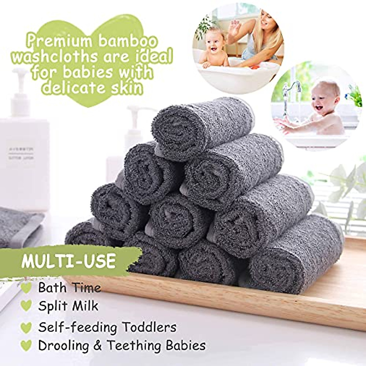 JEFFSUN Bamboo Wash Cloths, Makeup Remover Facial Cleansing Cloths, Super Soft and Gentle Face Towel for Delicate Sensitive Skin, Baby Washcloths (10X10 inch - Pack of 6)