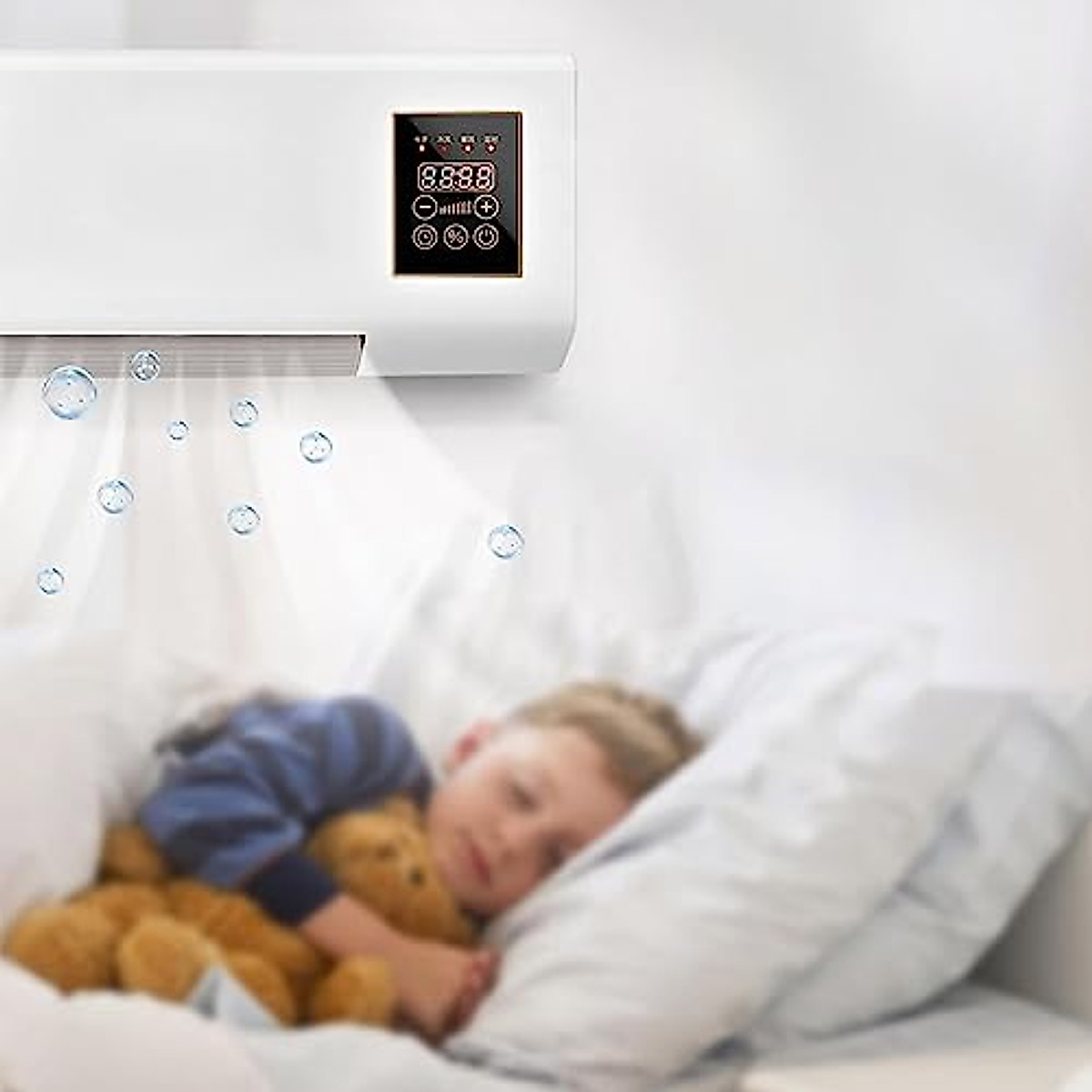 VKEKIEO Small Air Conditioners Fan Wall Mounted Mini Cooling and Heating Air Conditioner fan Remote Control Portable Cooler Fan and Heater Combo Home Bathroom Bedroom Office Room Light White