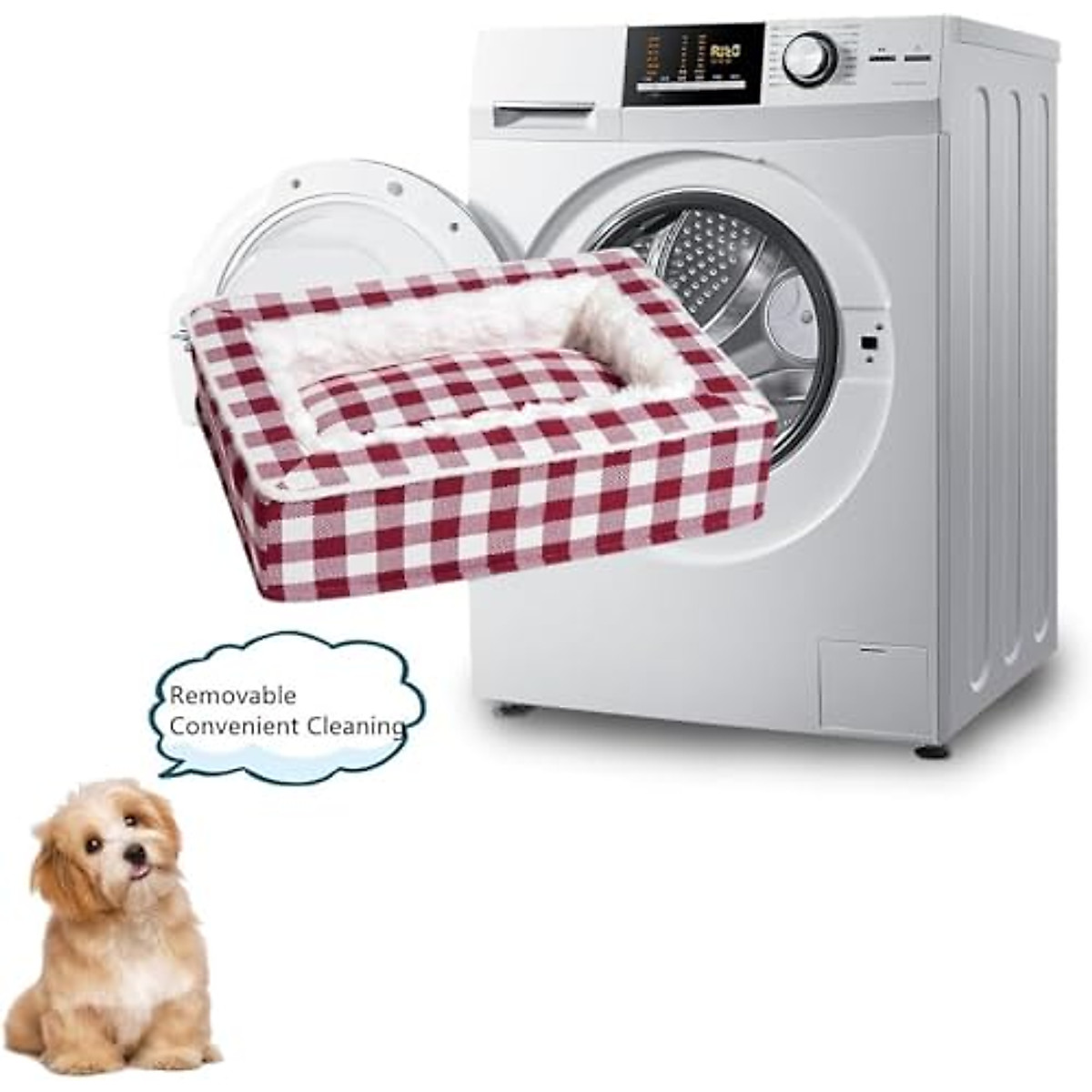 Tartan Cozy Dog Anti-Anxiety Calming Bed,Soft Funny Fuzzy Dog Bed,Classic Square Pet Bed,Removable Washable for Cats and Dogs (Blue, M)