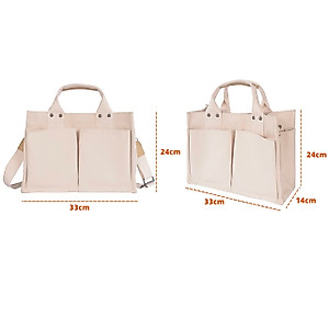 Canvas Tote Bags for Women Handbag Tote Purse with Zipper Canvas Crossbody Bag for Office, Travel, School, White