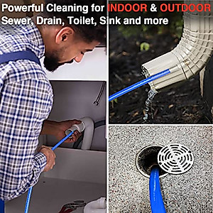 YAMATIC Sewer Jetter Hose for Pressure Washer 150 FT Drain Cleaner Hose 1/4 Inch NPT Button Nose & Rotating Sewer Jetting Nozzle Orifice 4.5, 4000 PSI