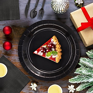 Juvale 144 Piece Black Party Supplies - Serves 24 Disposable Black Paper Plates, Napkins, Cups, and Cutlery, Ideal Party Table Decorations for Birthdays, Halloween Parties & Graduation