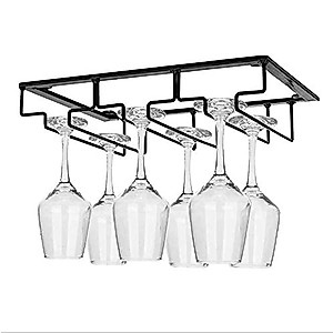 BUDOCI 2Pack Wine Glass Rack 3 Rows Wine Glass Holder Under Cabinet Stemware Wine Glass Hanger Metal Organizer for Kitchen Bar (2Pack, Black)