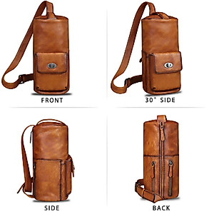 LRTO Genuine Leather Sling Bag for Men Crossbody Sling Backpack Handmade Motorcycle Chest Bag Hiking Daypack Purse (Brown)