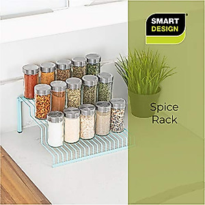 Smart Design Heavy Duty 3-Tier Spice Rack Shelf Organizer - Steel Metal Wire - Cupboard, Jars, Can, Cabinet and Pantry Storage Organization - Kitchen 10.25 x 4.25 Inch - Light Blue