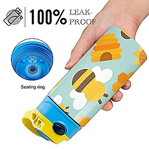Thermos Cup 500Ml Bee Flower Insulated Water Bottle With Straw For Sports And Travel 7.5x2.7 in