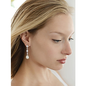 Mariell Pearl Dangle Wedding Earrings with Cubic Zirconia Crystals, Pearl Bridal Earrings, Jewelry for Brides, Homecoming, Mother of the Bride