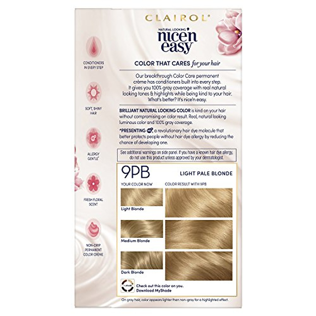 Clairol Nice'n Easy Permanent Hair Dye, 9PB Light Pale Blonde Hair Color, 1 Count