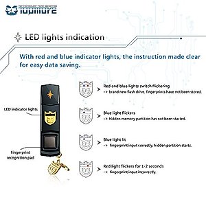 TOPMORE Phecda Fingerprint Recognition USB3.0 Flash Drive Fingerprint ID Security Flash Disk Biometric Fingerprint Reader Memory Stick (16GB, White & Gold)