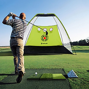 SAPLIZE 30"x15" Foldable 3-in-1 Golf Hitting Mat, Tight Lie, Rough and Fairway for Driving, Chipping, and Putting Training, Portable Golf Practice Tri-Turf Grass Mat