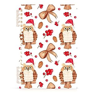 SPRIPORT Christmas Hat Owls Spiral Journal Notebook for Women Men A5 Memo Notepad Sketchbook with Durable Hardcover & 60 Pages Diary Spiral Book for Boys Grils Study Notes Work School Journaling