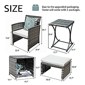 OC Orange-Casual 6 Piece Patio Furniture Conversation Set with Ottoman, Outdoor Grey Wicker Chair and Table Set, Balcony Furniture for Apartments