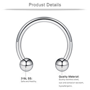 Ruifan 16PCS 16G Stainless Steel Septum Clicker Ring Piercing Nose Rings Hoop Tragus Cartilage Retainer Body Piercing Jewelry Clear CZ Silver And Black