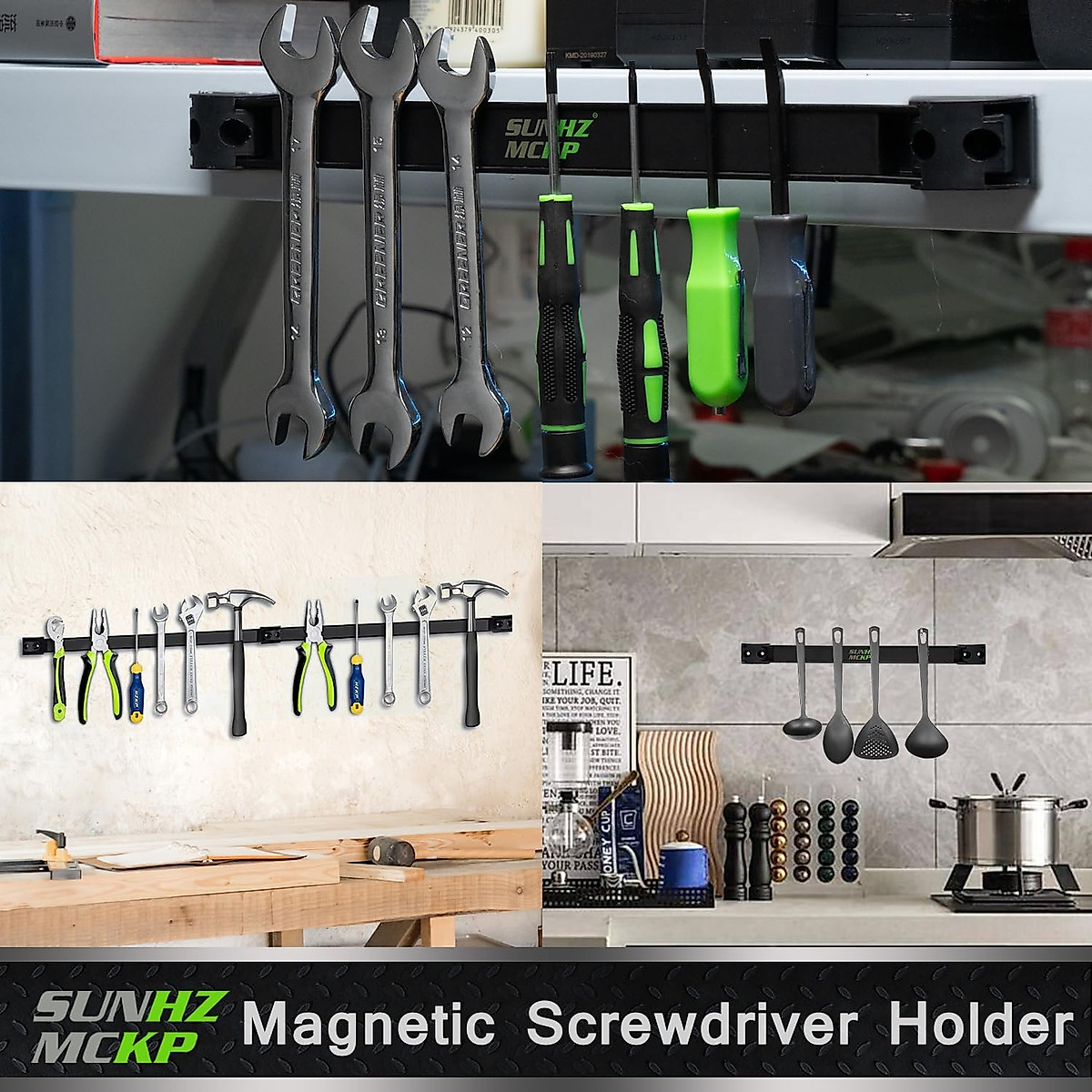 SUNHZMCKP 12" Magnetic Tool Holder Strip, 8 Pack Metal Tool Magnet Bar, Wall Mount Magnetic Organization for Garage, Shop, Best Gift for Men - Easy to Install in Workshop - Mounting Screws Included