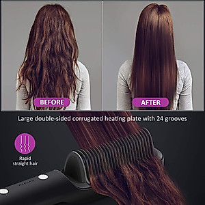 Padcist Hair Straightening Brush, Heat Brush, Hair Straightener, Hot Brush, Portable Straightening Comb, Hair Straightener for Natural and Color-treated Hair, 5 Temperature Settings with Burn-proof