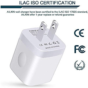 USB Wall Charger, AILKIN 2-Pack 2.1Amp Dual Port Quick Charger Plug Cube&2-Pack 3.4a Dual Port USB Fast Car Charger
