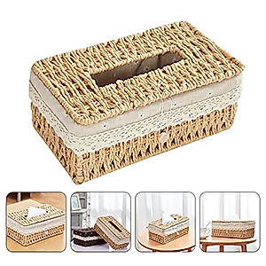 Cabilock Tissue Holders Decorative Woven Tissue Box Cover Rustic Tissue Box Retro Rectangular Rattan Tissue Holder for Disposable Paper Facial Tissues Car Tissue Holder