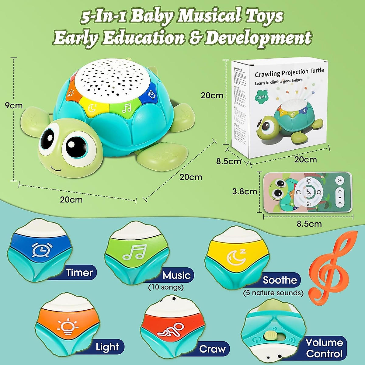 Petmundo Crawling Snail Baby Toy, Walking Tummy Time Toy for Babies Dancing Early Learning Educational Toys, Interactive Musical Light up Toys Moving Toddler Kids Infants (Green)