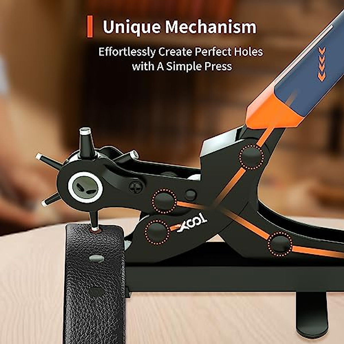 Revolving Punch Plier Kit, XOOL Leather Hole Punch Set for Belts, Watch Bands, Straps, Dog Collars, Saddles, Shoes, Fabric, DIY Home or Craft Projects, Heavy Duty Rotary Puncher, Multi Hole Sizes Make
