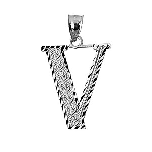 925 Sterling Silver Initial Letter V Charm Pendant, 1.25"