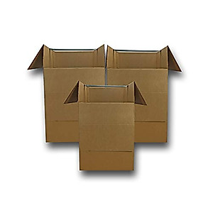 Amazon Basics Wardrobe Clothing Moving Boxes with Bar - 24" x 24" x 40", 3-Pack, Brown