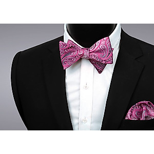 Alizeal Mens Gradient Paisley Self Bow Tie and Hanky Set, Rose Pink