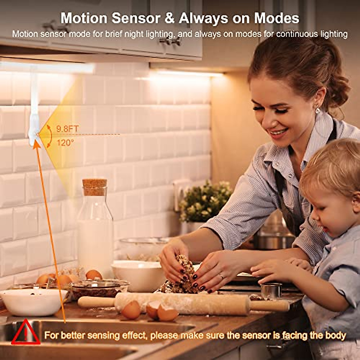 LAFULIT 10 PCS Under Cabinet Lights Kit, Motion Sensor LED Strip Lights with Remote, Dimmable and Timer Warm White Counter Lights for Kitchen Cabinets, Cupboards, Closets, Stairs, Shelf, Desk, and Bed