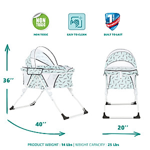 Dream On Me Karley Plus Baby Bassinet, Lightweight Compact Portable Bassinet, Easy and Quick Fold with Removable Double Canopy, Breathable Mesh Design, Ice Blue