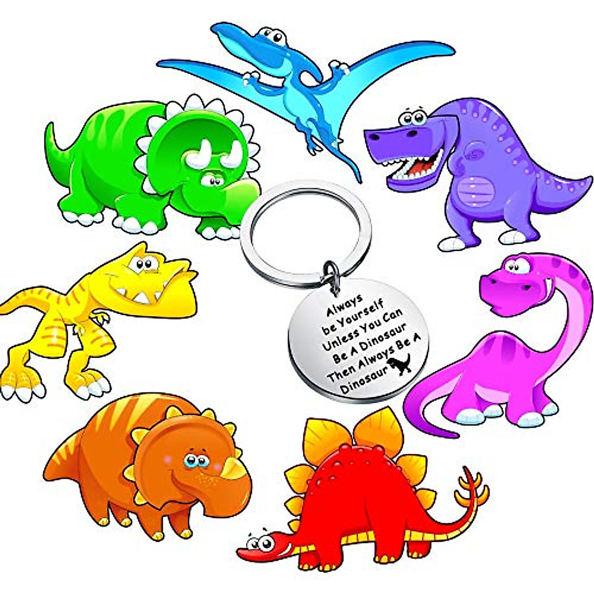 FEELMEM Dinosaur Keychain Dinosaur Gift Always Be Yourself Unless You Can Be A Dinosaur Jewelry Animal Spirit Gift (silver)