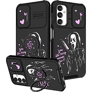 oqpa for Samsung Galaxy A13 5G Case Cute Cartoon Case with Camera Cover+Ring Holder for Women Girly Girls Boys Samsung A13 5G Kawaii Funny Cool Case for Galaxy A13 5G, Heart Skull