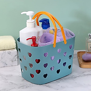 JAGTRADE Storage Basket Plastic Storage Basket with Handles Hollow Shower Caddy Basket with Holes Bathroom Organizer Tote Toiletry Bag Basket, 21x14.3x16.5cm, Pink