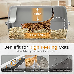 Zapstarz Stainless Steel Cat Litter Box, Enclosed Metal Litter Box with Lid, XL Extra Large Cat Litter Box for Big Cats, Non-Sticky High Side Kitty Litter Box, Anti-Leakage, Easy Cleaning (Light Grey)