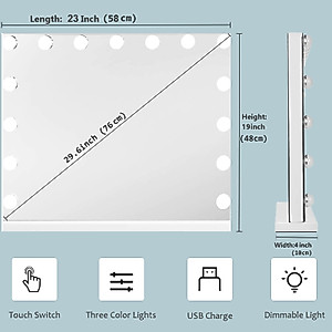 NEKL Hollywood Vanity Mirror with Lights, 23x19 Inch, 3 Modes, Touchscreen, USB Port, Tabletop & Wall-Mounted