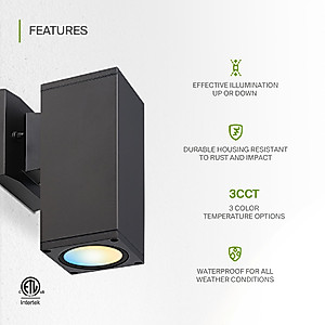 ASD LED Up Down Wall Lights Cylinder Outdoor, Photocell Dusk to Dawn, 18W (120W Eq) 1500Lm 120-277V 3000K-4000K-5000K Options, Matte Black Exterior Wall Sconce, Wall Lantern, ETL & Energy Star