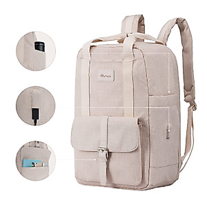 Hp hope Light Durable Smart Travel Backpack for Women Anti Theft RFID Work Backpack with USB Port & Wet Pocket TSA 15.6 Inch Laptop Backpack College School Bookbag (Beige)